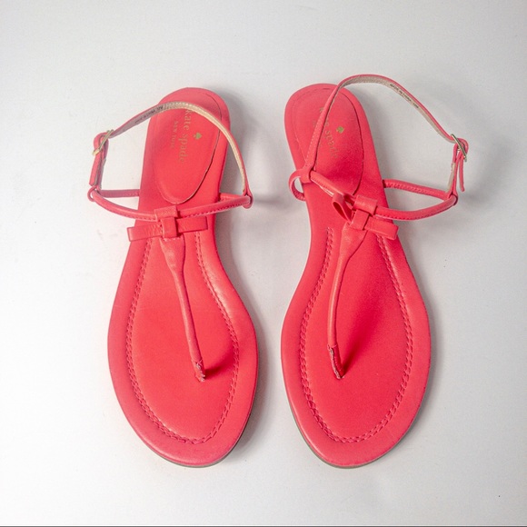 kate spade | Shoes | Kate Spade Neon Pink Leather Talie Bow T Sandals ...